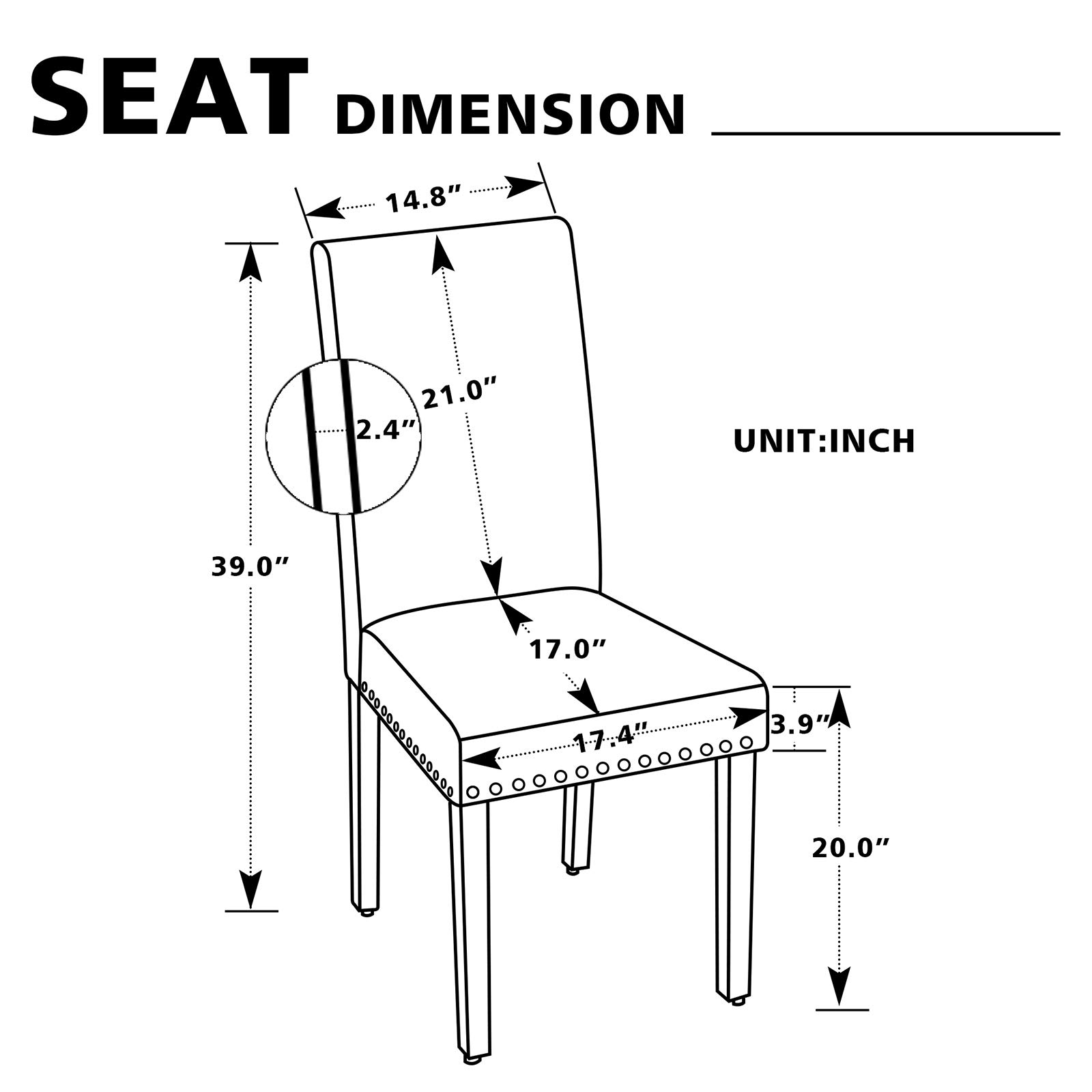 LSSBOUGHT Upholstered Dining Chairs with Solid Wood Legs and Nailed Trim Set of 2(Beige)