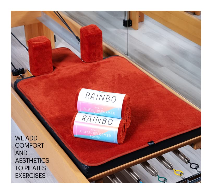 Pilates Reformer Non-Slip Mat Towel (Included 2 Pcs Shoulder Block Covers) (Brick RED)