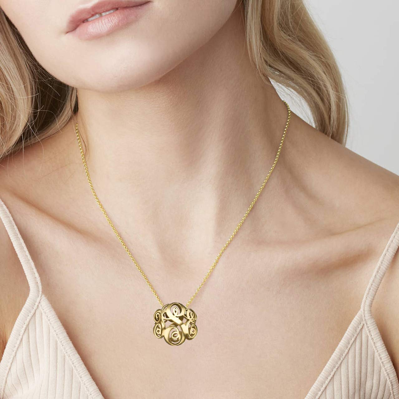 LONAGO 3D Monogram Necklace Personalized, Customize Three Initial Pendant Necklace Monogrammed Jewelry Gift for Women
