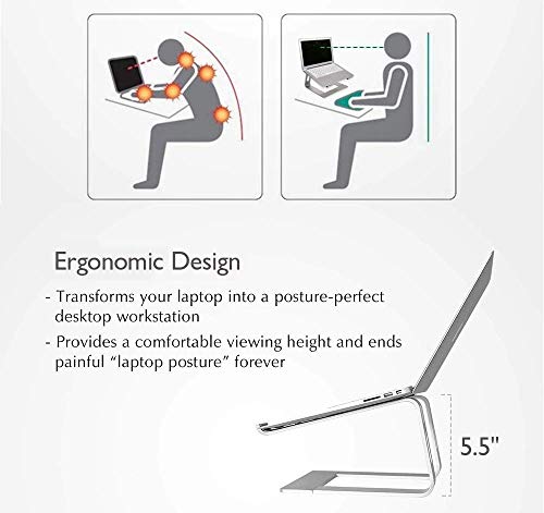 Laptop Stand Holder Computer Riser, Aluminum Cooling Notebook Stand Mount Laptops Elevator for Desk for MacBook Pro Air, Lenovo, HP, Dell, 10-15.6β Laptops - Silver