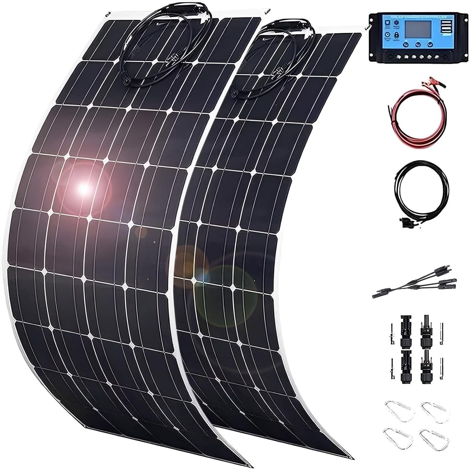 LOPMQRV 800 Watt Solar Panel Kit, with 40A Charge Controller 2 × 400 Watt Flexible Monocrystalline Solar Panel for 12-24V Battery Charging Car Battery Camper RV Yacht Battery Boat