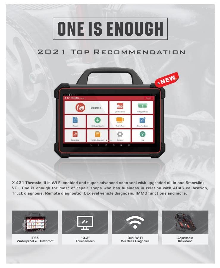 Launch Tech US Version X-431 Torque III Professional Automotive Code Assist Scan Tools, OBD2 Scanner 10.1”inch touch screen Full System Car Diagnostic Scan Tool, Free Update (301190720)
