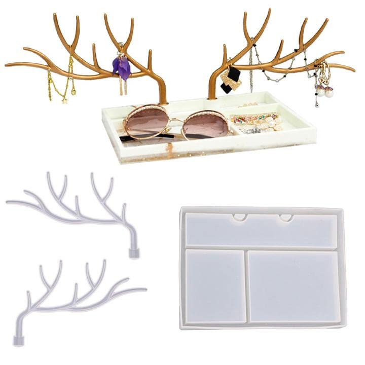 YIRUZWRD Deer Horn Silicone Molds Tree Branch Shaped Jewelry Display Holder Tray Mold Stand for Home Decoration Ring Pendant Show