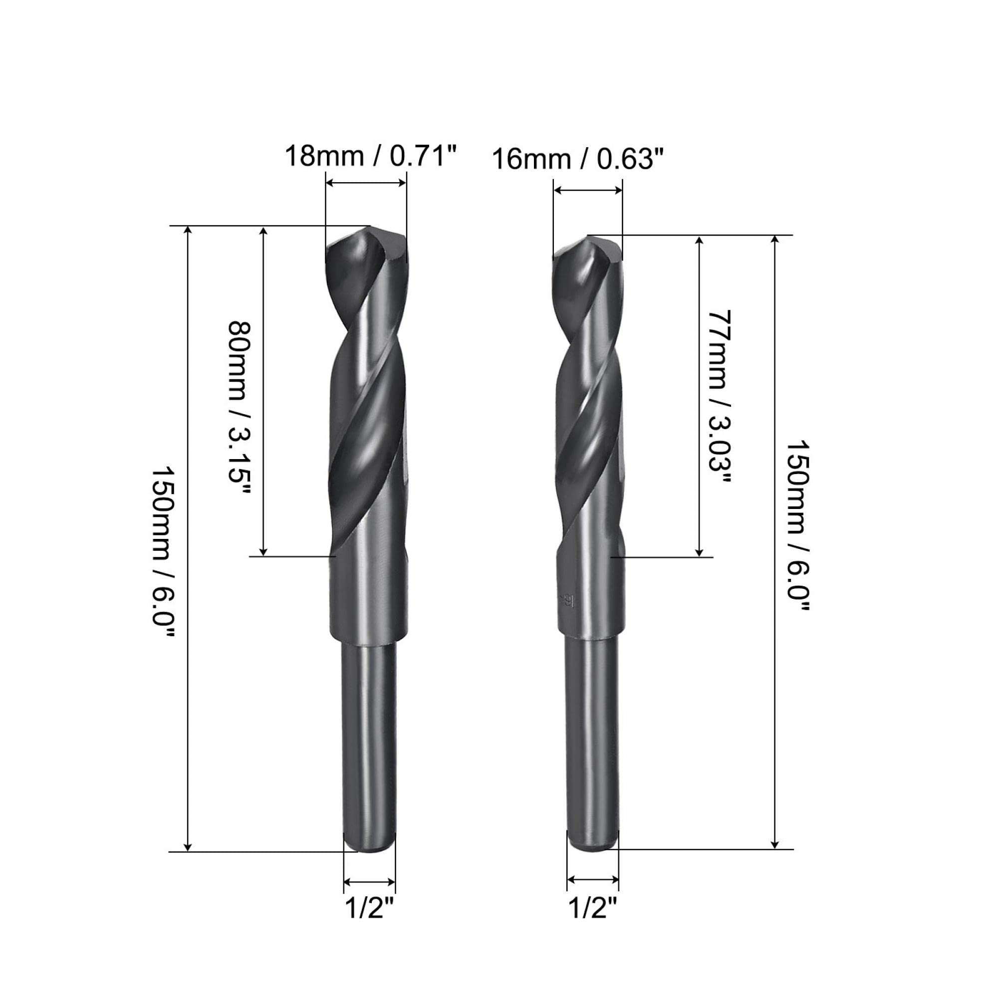 uxcell Reduced Shank Drill Bit 16mm & 18mm HSS 6542 Black Oxide with 1/2" Straight Shank