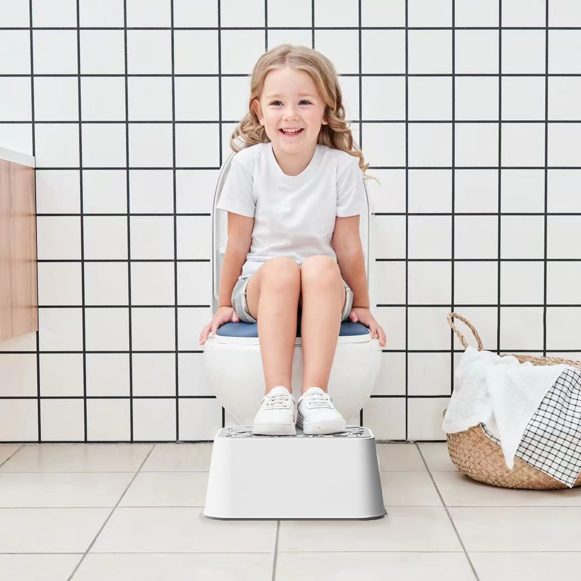 UNCLE WU® 2 Pack Step Stool - Toddler Step Up Stool for Kitchen - Bathroom Safety Bottom as Toilet Stool - Slip-Resistant Surface Step Stool for Kids/Adult (Blue)
