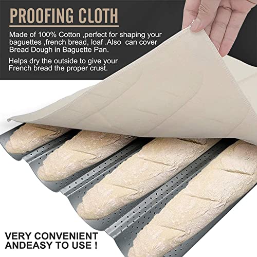 WALFOS 2PCS French Baguette Bread Pan ,with Professional Proofing Cloth, 15"X 13" Non-stick french bread pan, 4 Wave Loaves Loaf baguette pan for baking Toast Perforated Bakers Molding