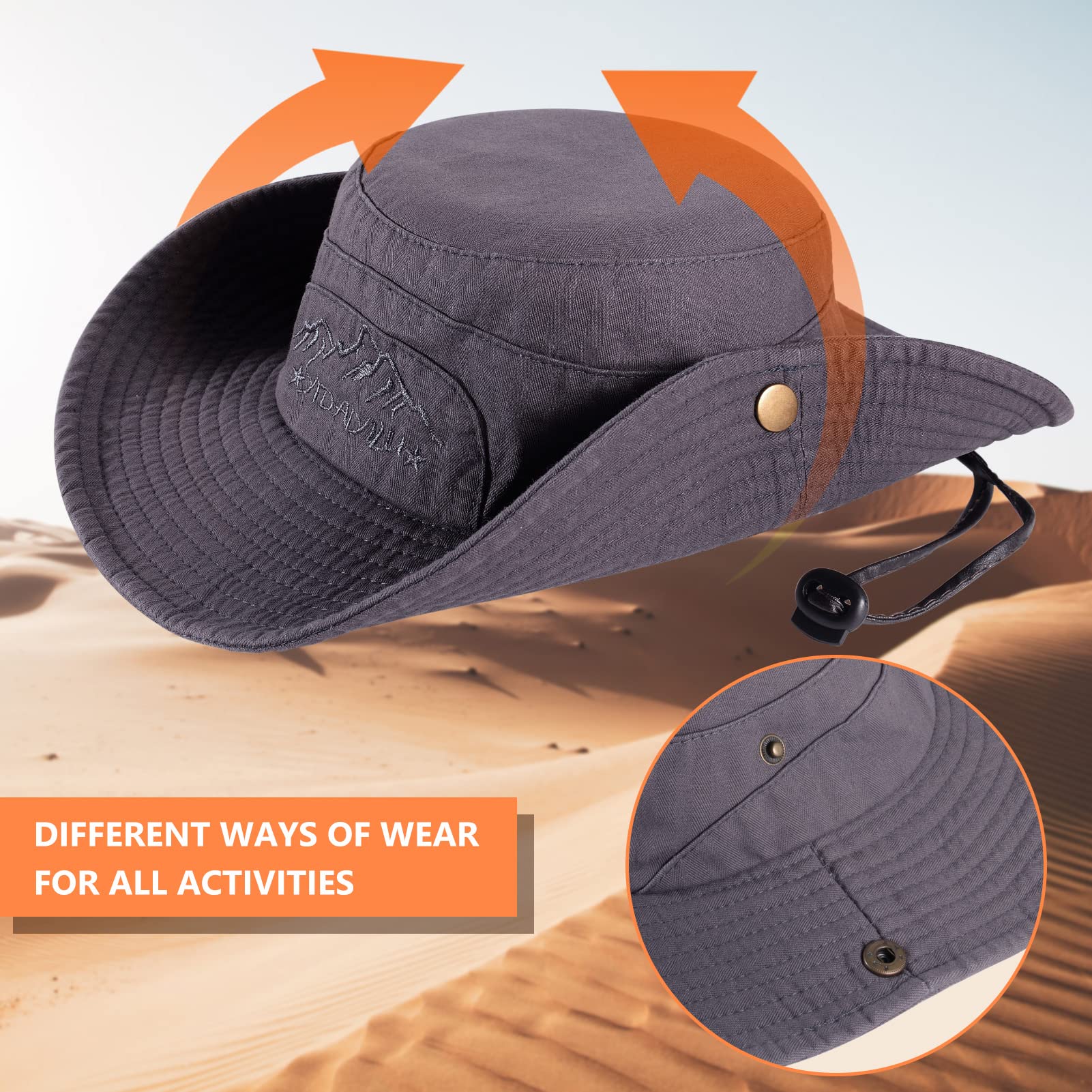 Obling Sun Hat, Fishing Hat UPF 50 Wide Brim Bucket Hat Safari Boonie Hat (B-Grey)