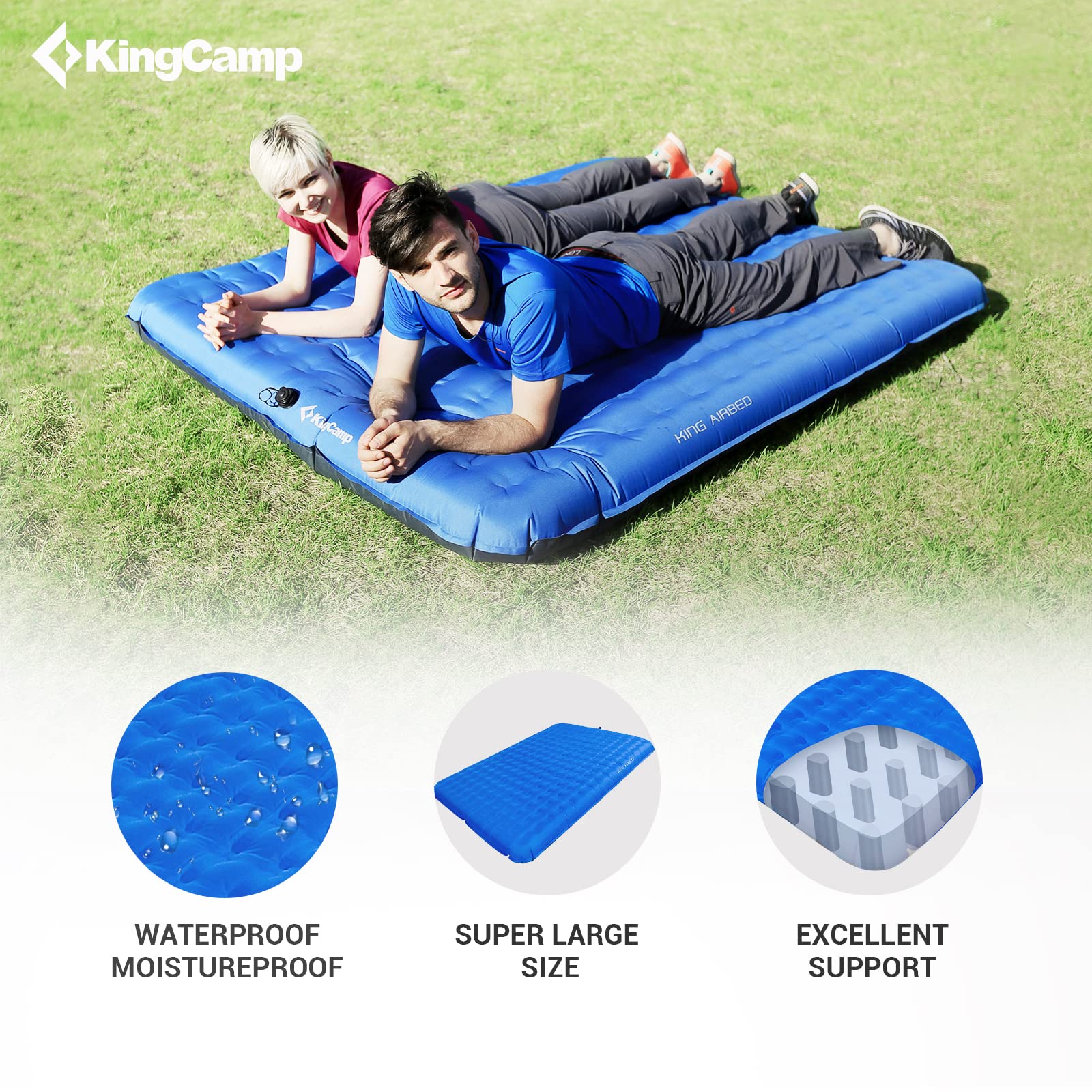 KingCamp Sleeping pad for Camping 6" Thick Camping Mattress 2 Person Inflatable Mattress Camping with Pump Up to 550LB for Heavy Weight for Tent Backpacking Queen Size Camping Pad Blue