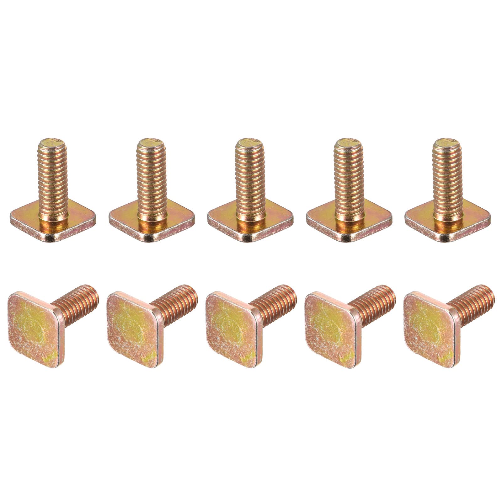 uxcell Square Head Bolt, 20pcs M6x16mm Fully Thread Carbon Steel Grade 8.8 Square Machine Screws, Gold Tone