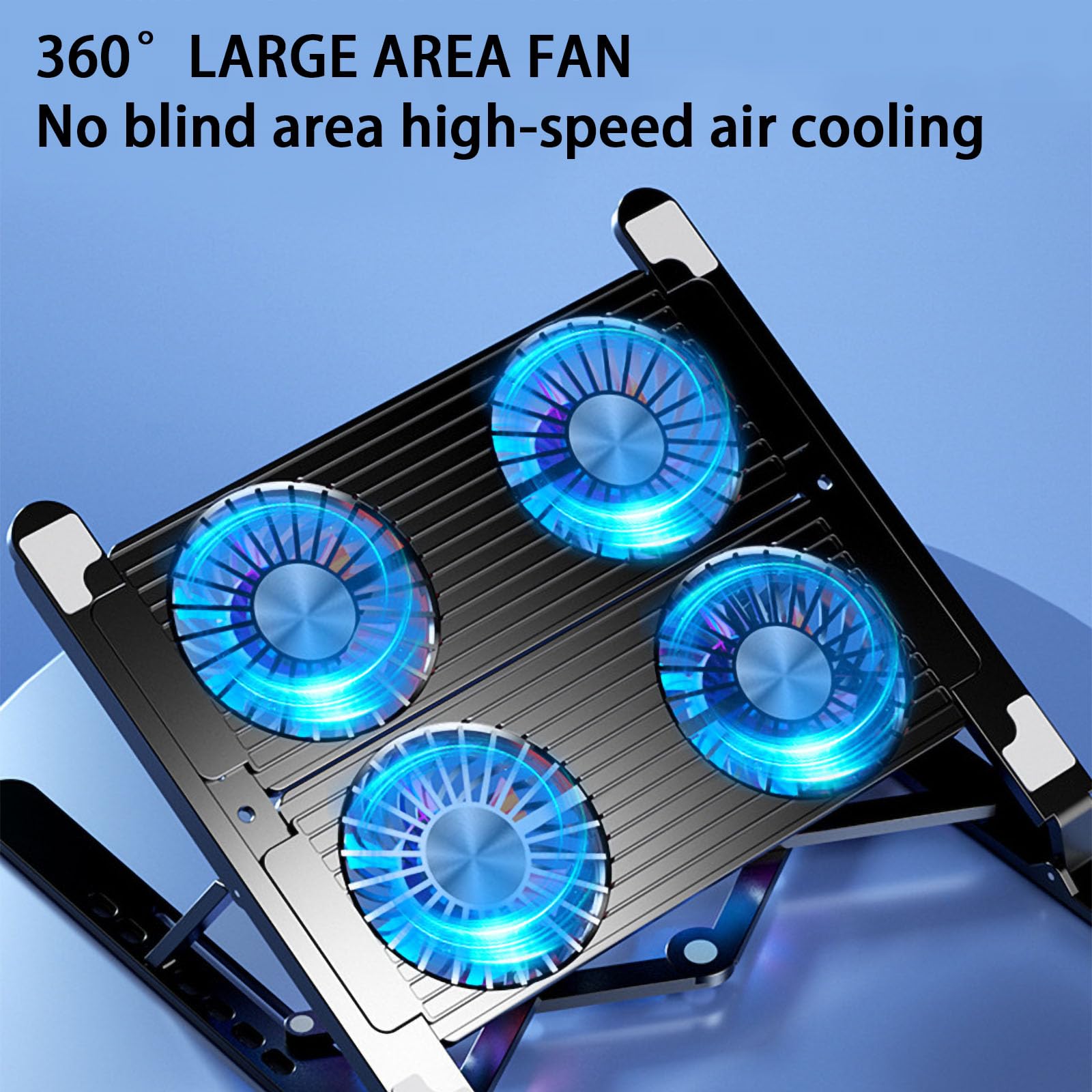 Laptop Cooling Pad, Adjustable Laptop Cooling Stand with 4 RGB Colorful Fans, Portable Laptop Cooler Fan for 11"-17.3" Laptops - Slim, USB Powered (Black)