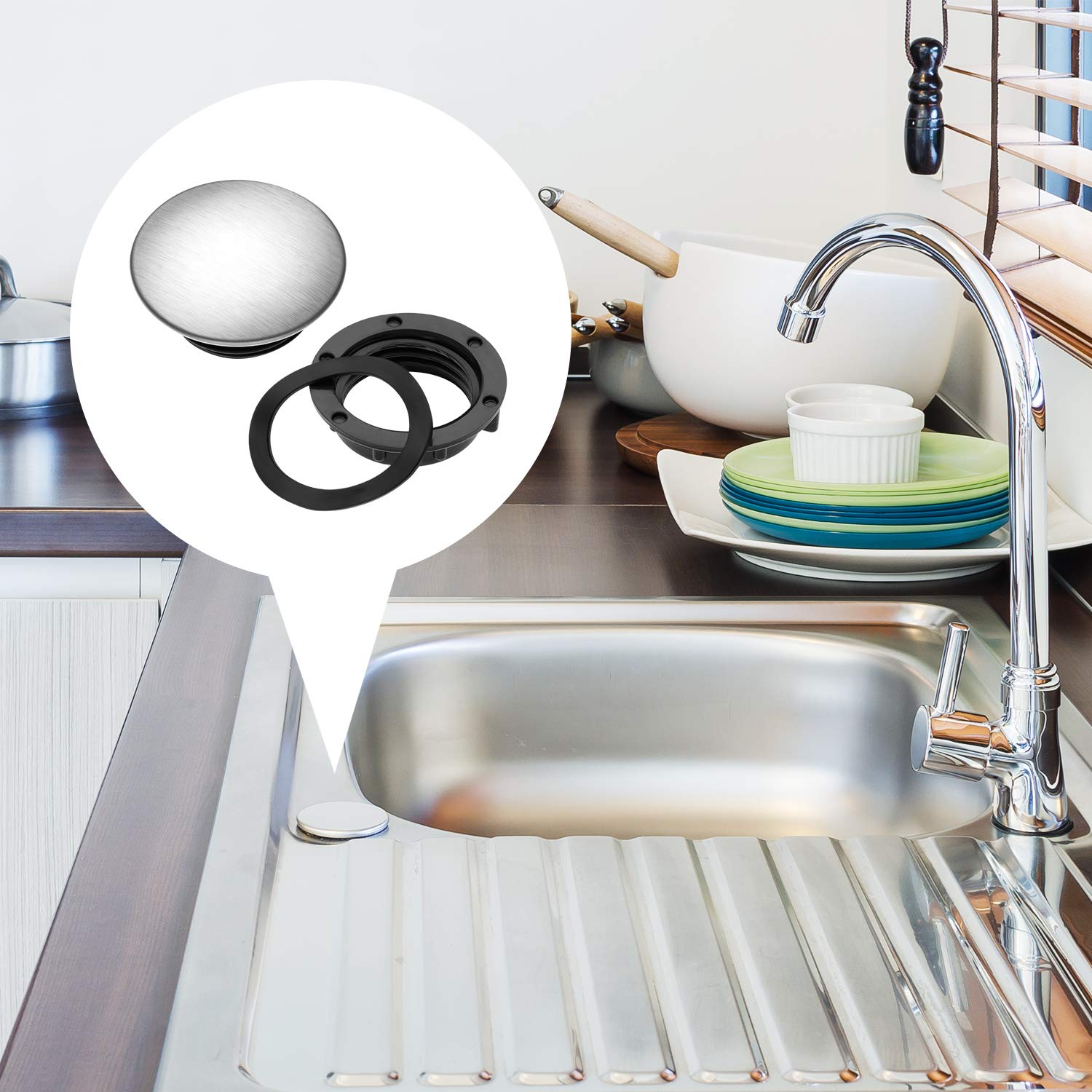 Tatuo Sink Hole Plug Sink Tap Hole Cover Kitchen Faucet Hole Cover Stainless Steel, 2 Packs (1.1 to 1.7 Inch in Diameter)