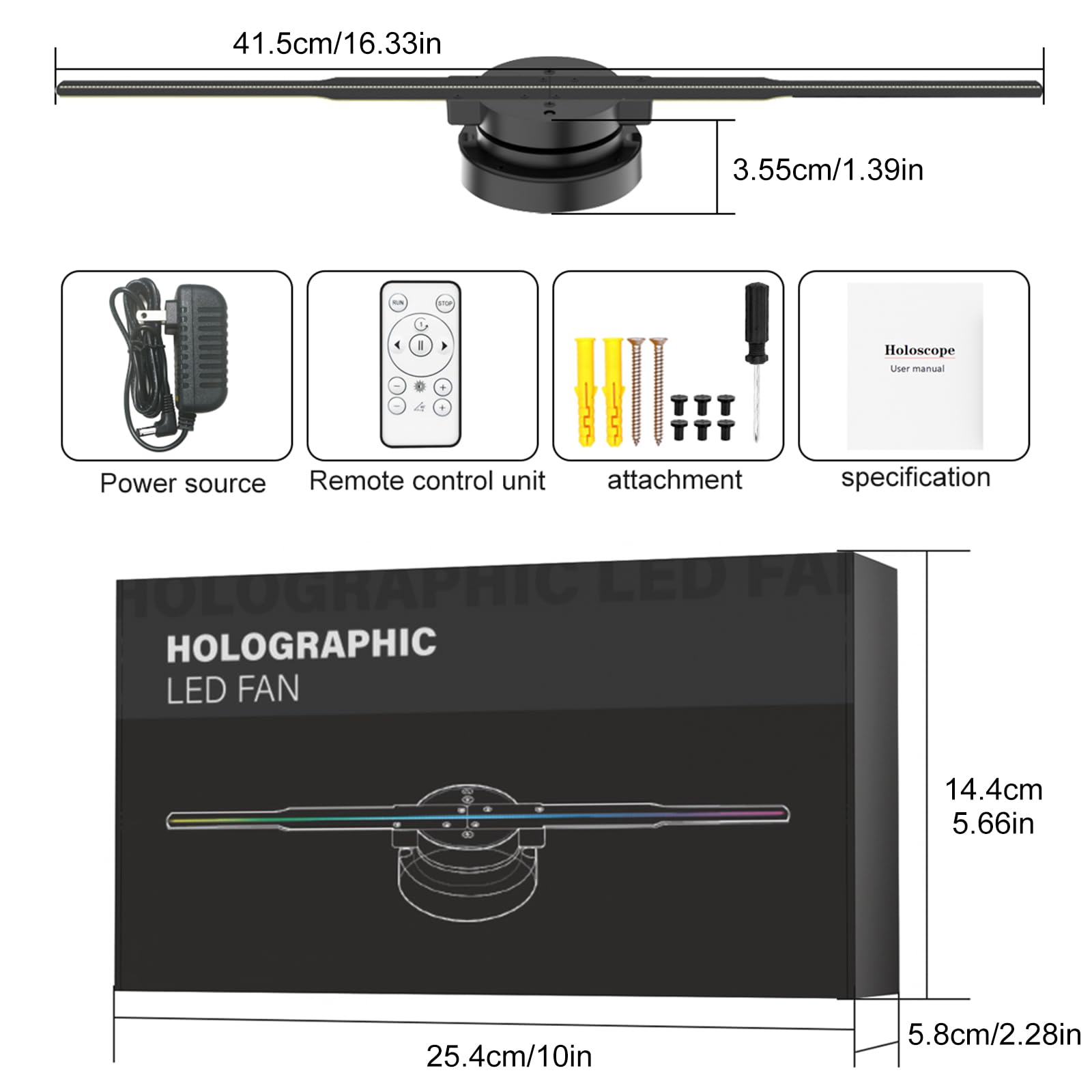 Large 3D Holographic Projector 3D Hologram Fan, LED Hologram Fan Advertising Display Machine 3D Desktop Stereo Display with Audio for Christmas Halloween Party Home Decor 41.5cm/16.3inch