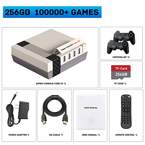 Super Console Cube X3 Retro Game Console Built-in 100000+Games,Video Game Console with EmuElec 4.5/Android 9.0/CoreE,8K UHD Output,2.4+5G,BT 4.0,Emulator Console Compatible with Most Emulators (256GB)