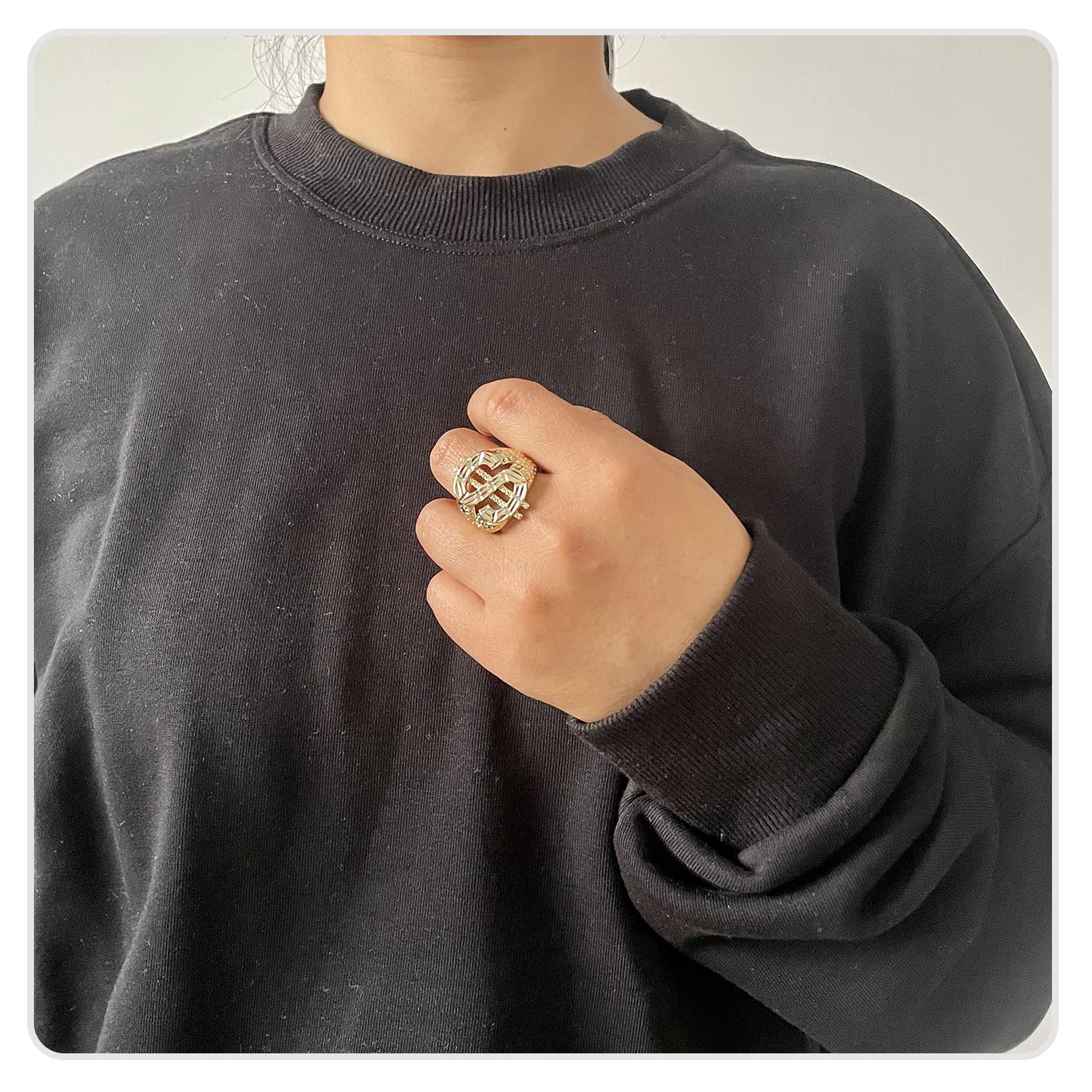 Nsitbbuery Hip Hop Jewelry 18K Gold Plated Adjustable Ring Dollar Sign Ring(Gold)
