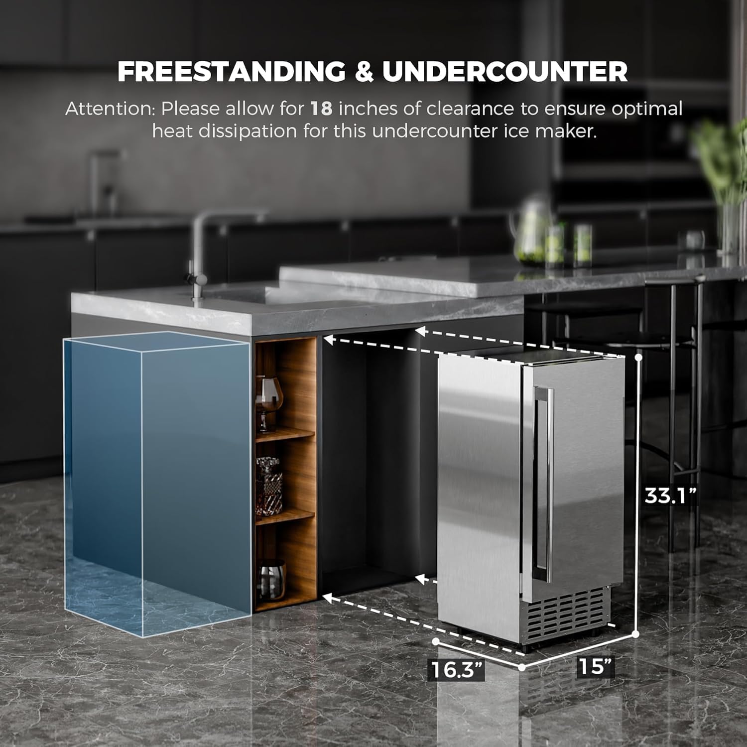 Under Counter Nugget Ice Maker Machine with Drain Pump, 70Lbs/Day, Built-in Nugget Ice Machine with Pebble Ice, 24H Timer & Self-Cleaning, Double ice Baskets, UnderCounter Ice Machine for Home Use