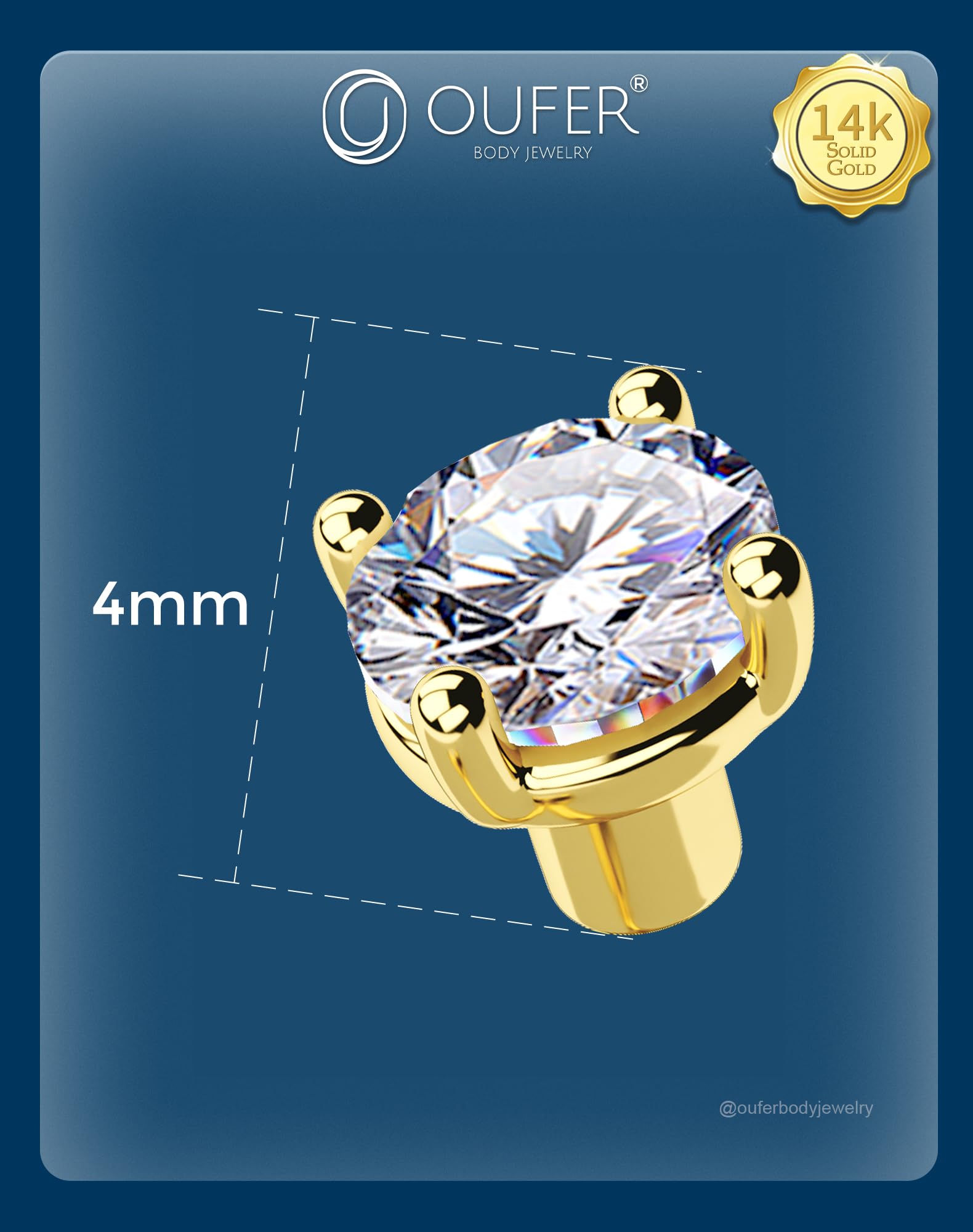 OUFER 14K Solid Gold Clea CZ Replacement Ball Externally Threaded for Belly Button Rings (Gold)