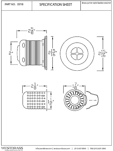 Westbrass Junior Basket Style Bar Sink Strainer, Matte Black, D218-62