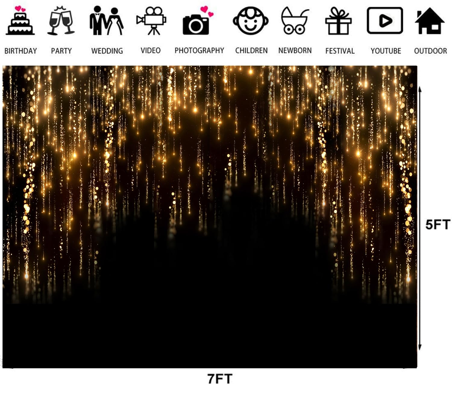LTLYH 7x5ft Black and Gold Backdrop Golden Spots Backdrop Vintage Astract Background for Family Birthday Party Newborn Studio Props 242