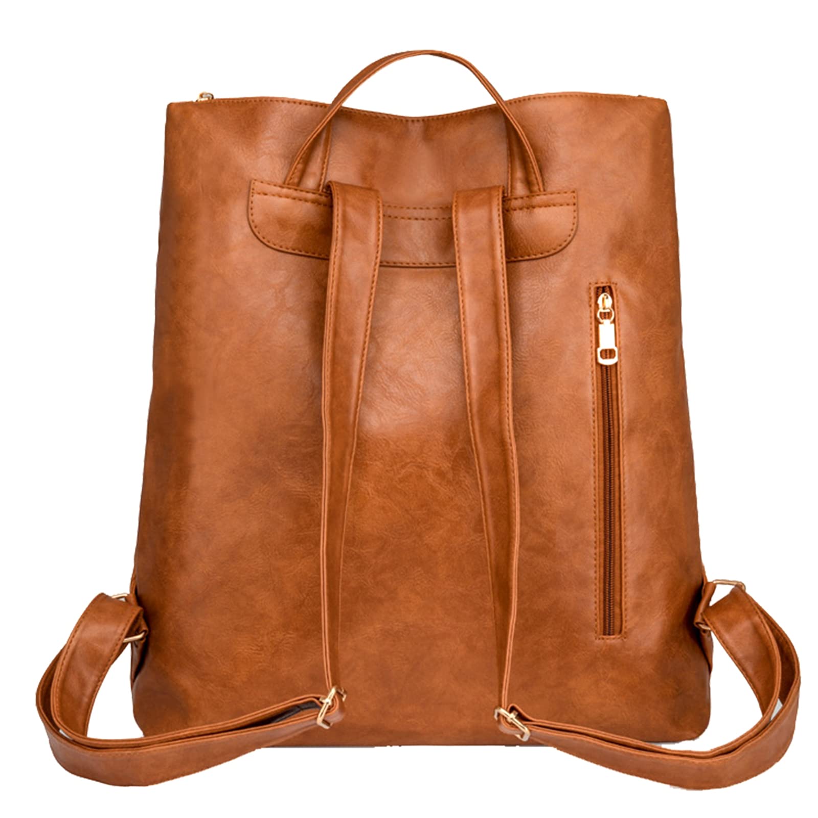 QTKJ Leather Backpack, Large Leather Purse, Vegan Leather Handbag, with Adjustable Shoulder Strap, Tote Bag for Women Travel, Work, Vacation, Khaki