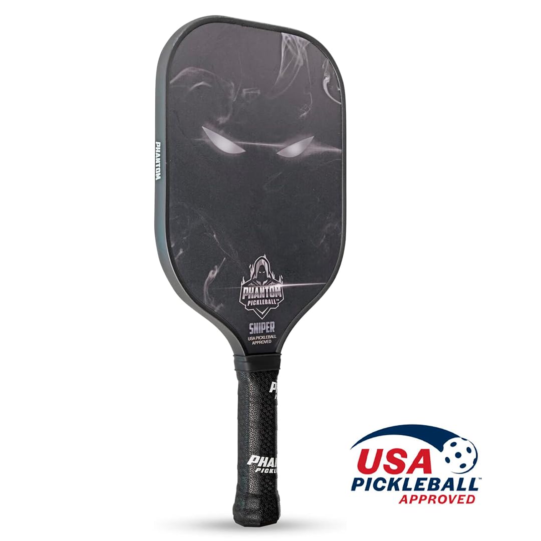 Phantom Sniper 13mm Carbon Fiber Elongated Body Pickleball Paddles - Max Grit and Spin - USAPA Approved β Pickleball Rackets - Pickle-Ball Equipment with Polypropylene Core β Lightweight (Steel)