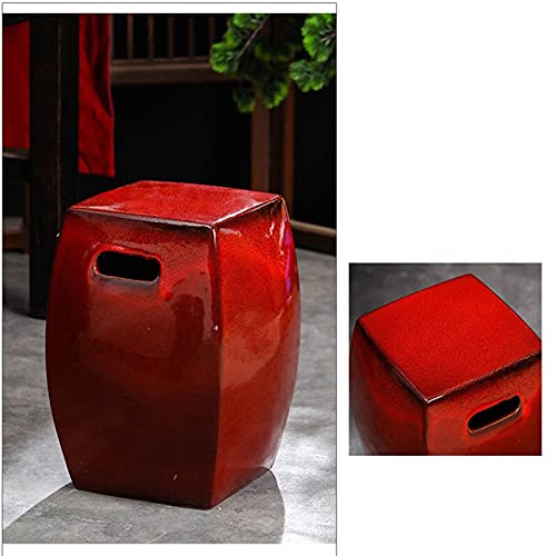 KIROJA Retro Nostalgic Ceramic Stool, Chinese Ceramic Stool, Shoe Changing Stool, for Study, Living Room (Color : Red)
