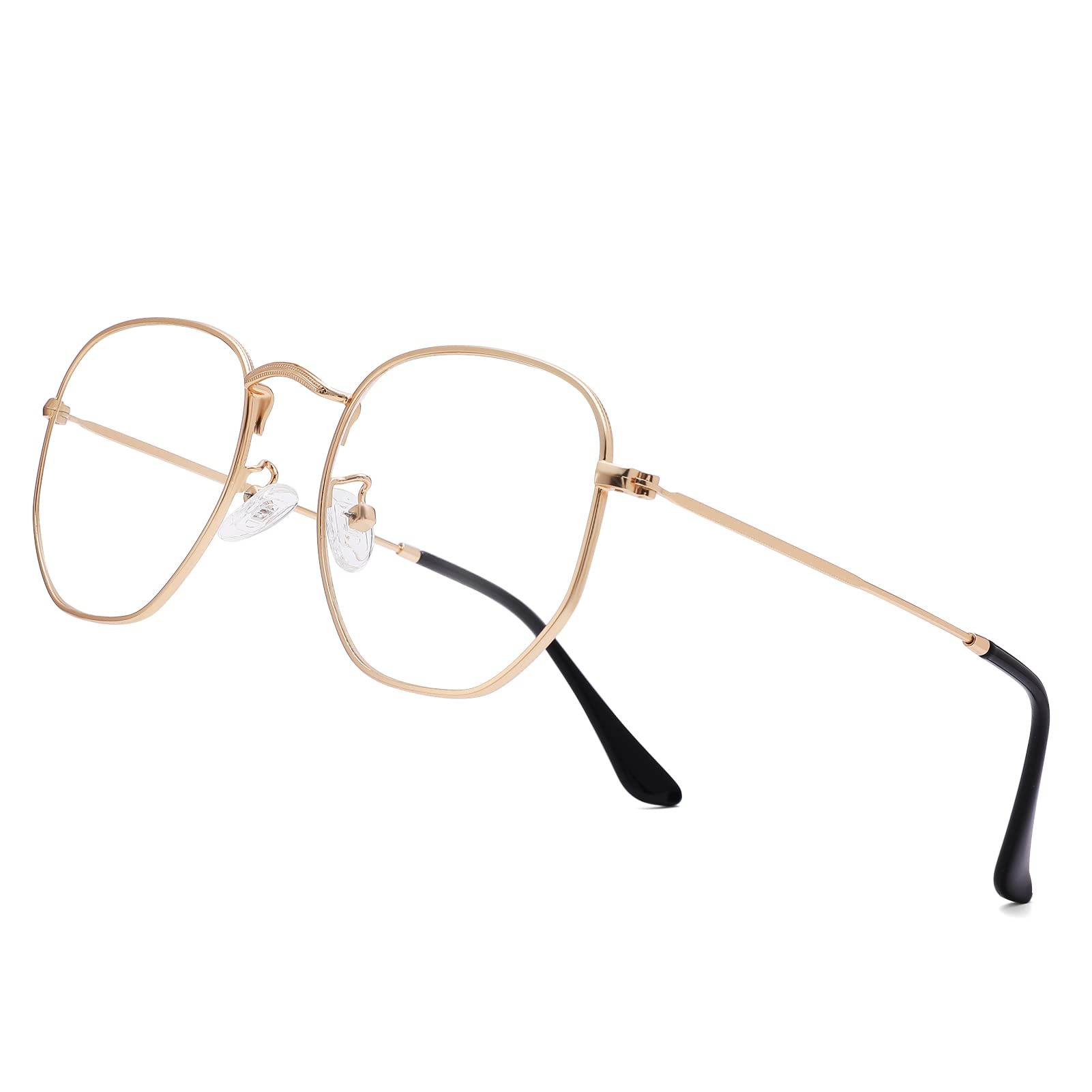 Pro Acme Hexagonal Non-Prescription Glasses Frame for Women Men Designer Square Round Metal Clear Lens Eyeglasses (Gold)