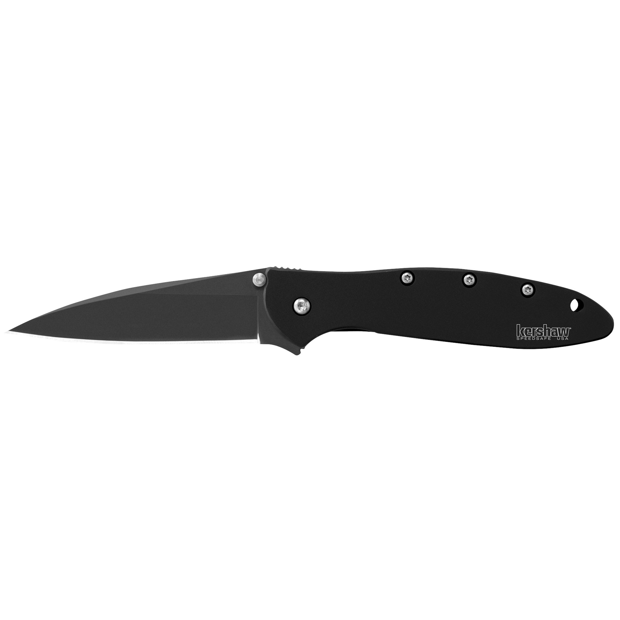 Kershaw Leek, Black Folding Knife (1660CKT); 3 OZ. & Leek, Stonewashed Pocket Knife (1660SWBLK) 3” Stonewashed High-Performance Sandvik 14C28N Steel Blade, Black Anodized Aluminum Handle; 2.4 OZ