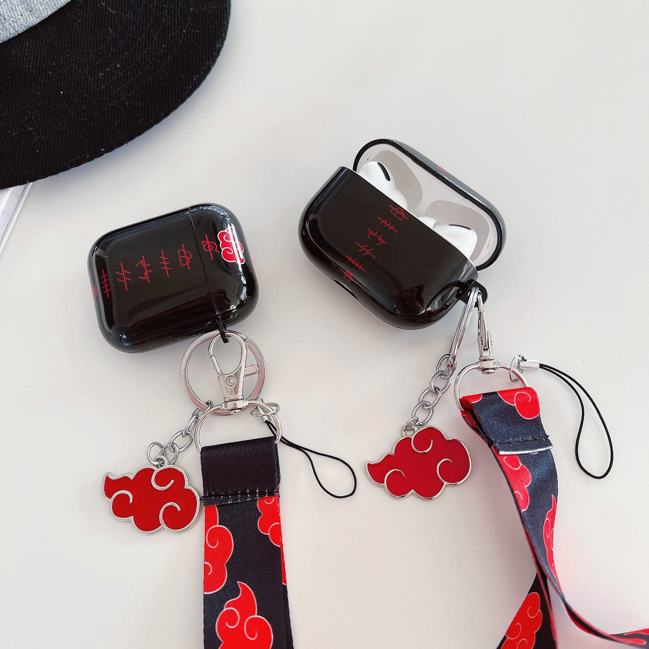 with Red Cloud Lanyard Keychain AirPods Pro Case, Personalised Anime and Unique IMD Process TPU Soft AirPods Pro Case, Black