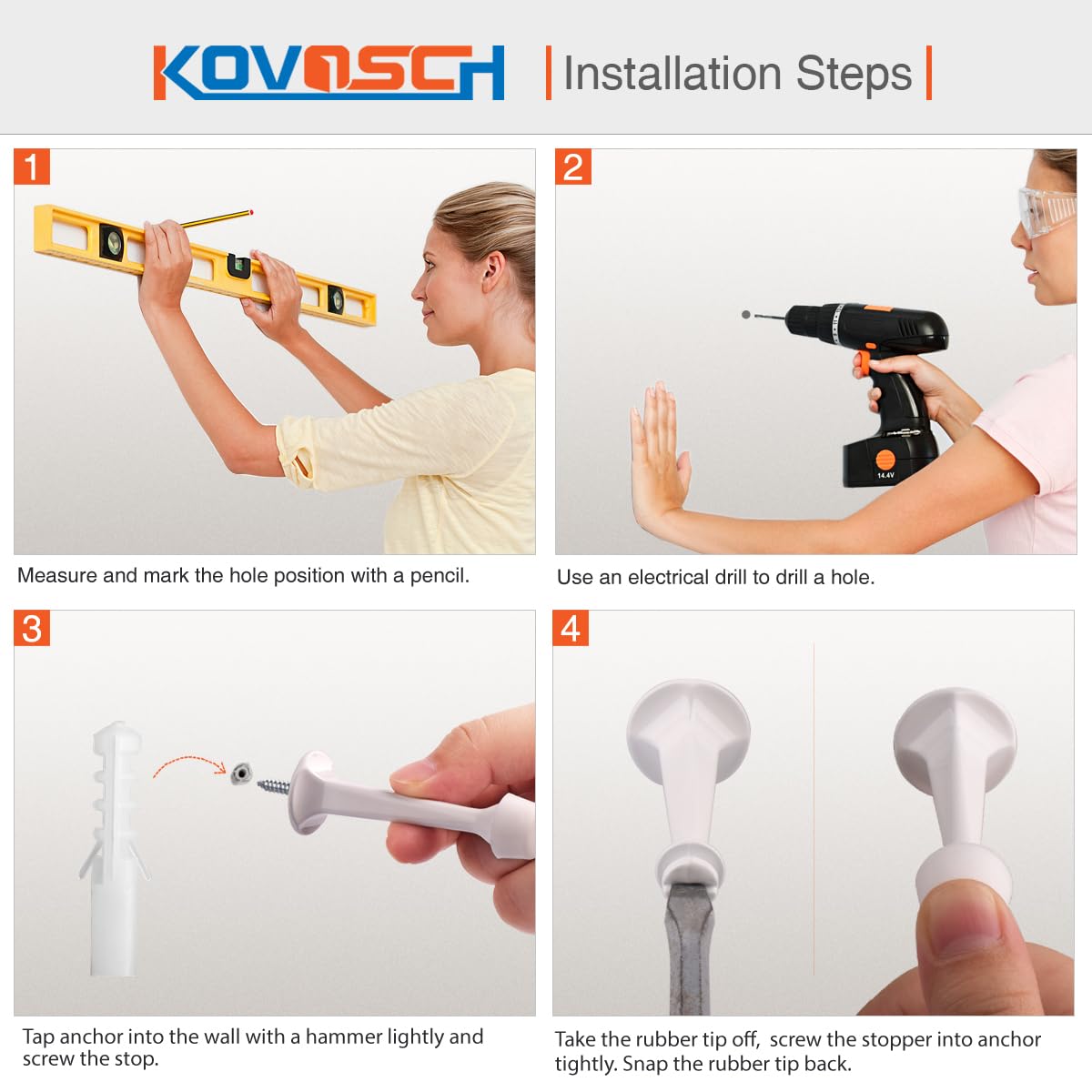 KOVOSCH 10 Pack Solid Rigid Door Stops - Heavy Duty Door Stoppers Wall Protector with Soft Rubber Tips, White