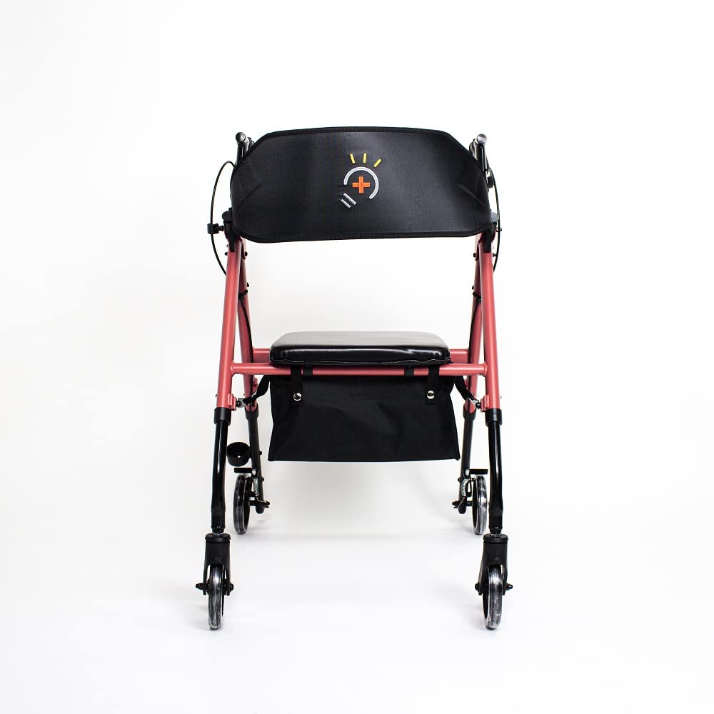 INNOEDGE MEDICAL Deluxe Rollator Walker with Seat Folding Walker with Padded Seat and Backrest, Walker for Seniors 6" Wheels Matte Red