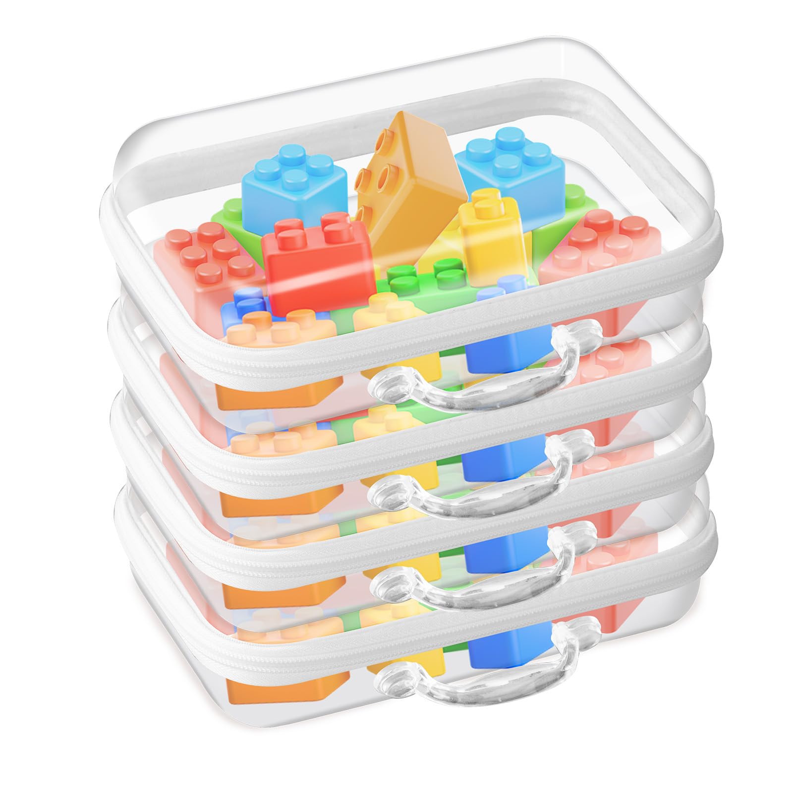 Zippered Hard Pouch, Clear Hard Shell Zipper Case, Clear Plastic Pouches Travel Bags for Kids, Storage for Building Blocks, Puzzles, Cosmetics, Small Items, Stationery Accessories, 4Pack