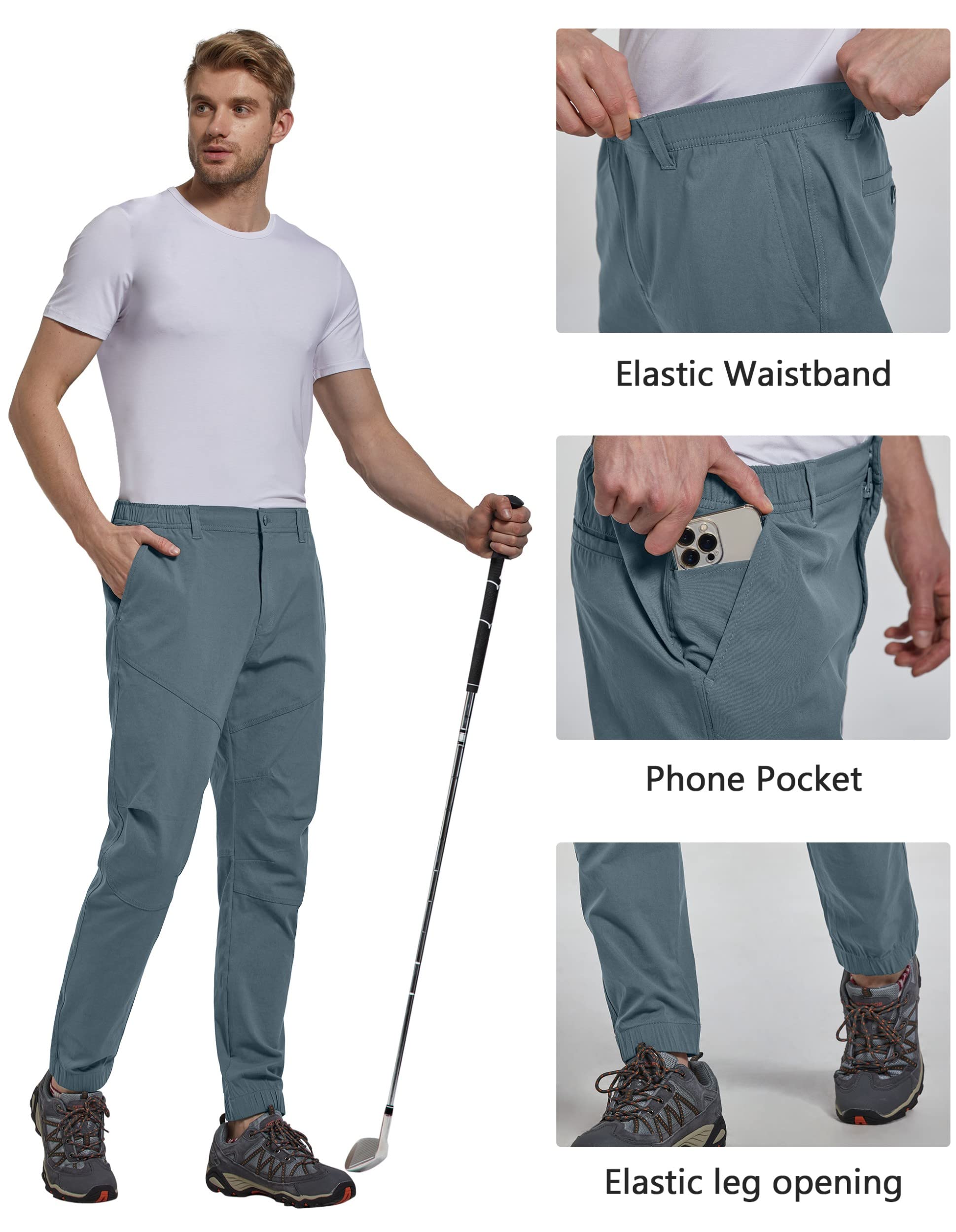 PULI Stretch Golf Joggers Men Hiking Waterproof Pants Tapered Workout Lightweight Casual Workout Cycling Jogging Denim Blue 30