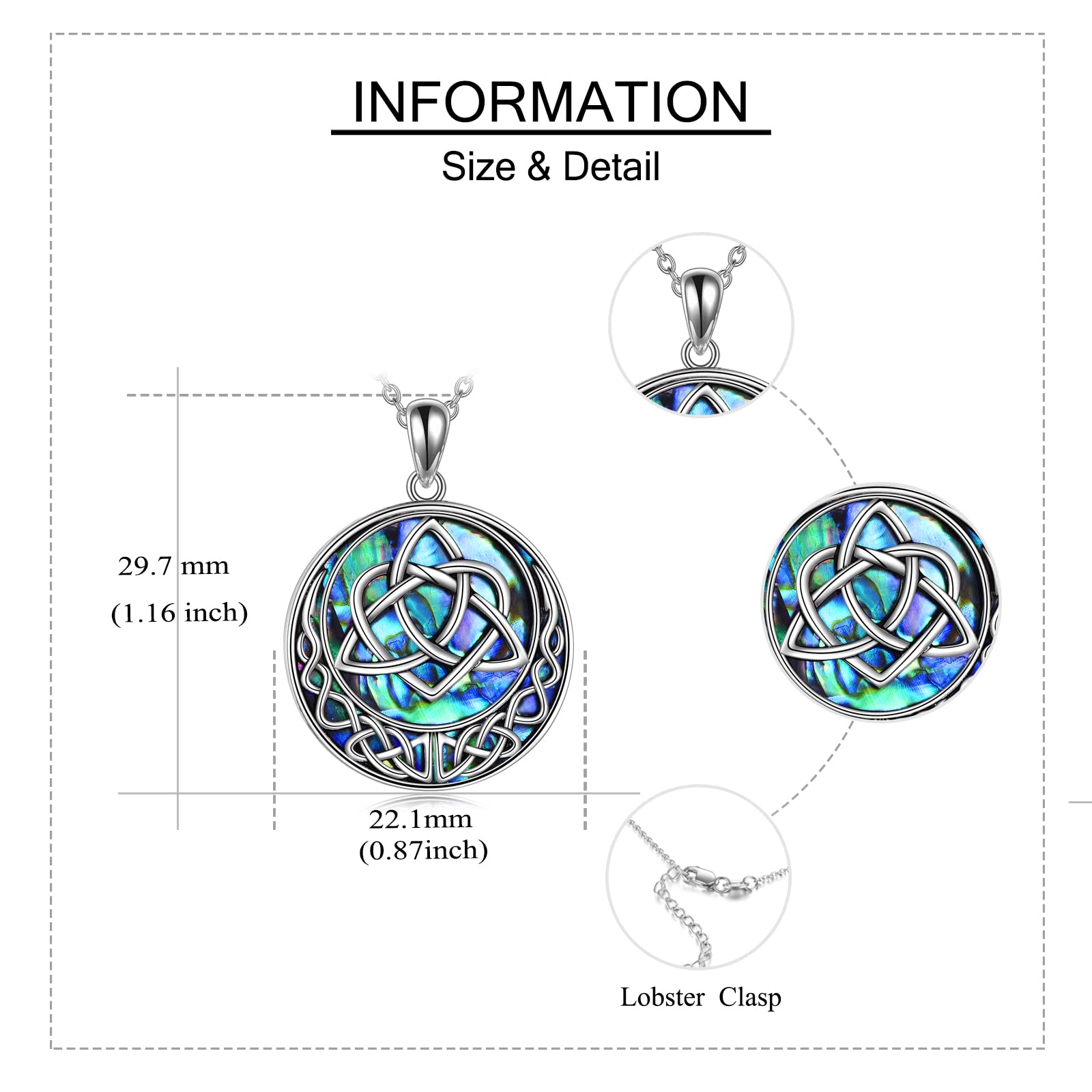 ONEFINITY Good Luck Irish Celtic Knot Necklaces Sterling Silver Abalone Shell Celtic Knot Pendant Gifts for Women Men