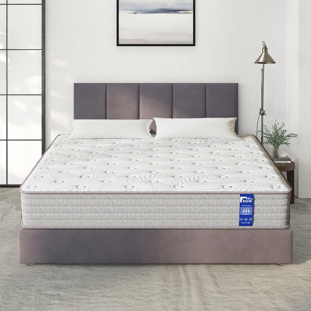 KOW Full Size Mattress 12 Inch Mattress in a Box,Pressure Relief Full Bed Mattress,Individually Pocketed Springs and Memory Foam Mattresses for Edge Support, Medium Firm Feel