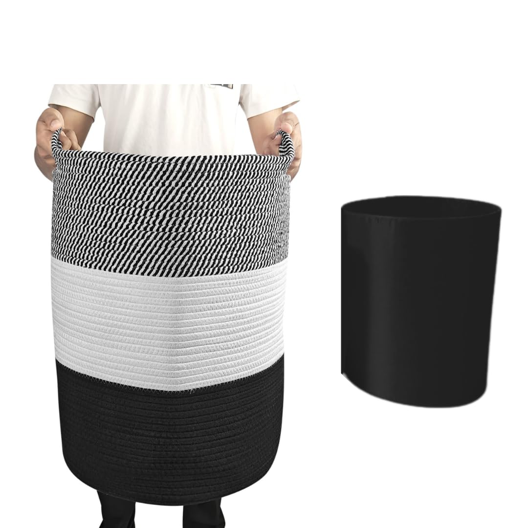 Large Cotton Rope Storage Basket Supplied with a Liner (White)