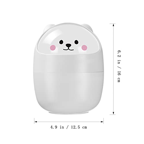 VOSAREA Mini Trash Can Desktop Trash Can Cartoon Bear Shape Wastebasket Small Table Waste Bin with Shake Lid for Home Office Desk (White)