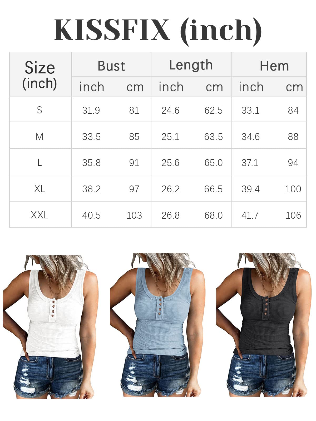 Kissfix Womens Tops Cute Sleeveless Ribbed Juniors Summer Basic Cami Knit Y2K Tank Top Henley Button Down Trendy Blouses