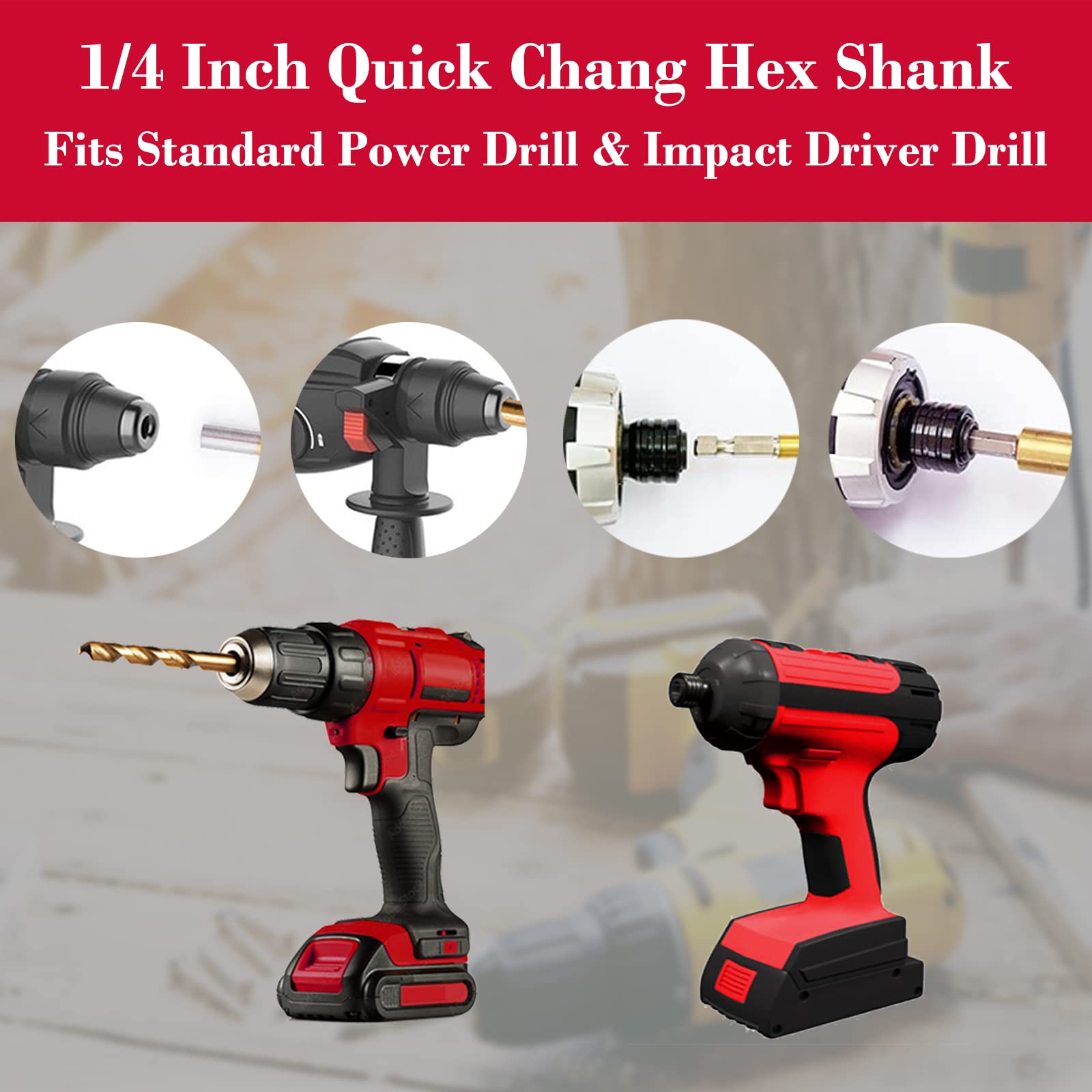 SATTDMAIC 1/16 Hex Shank Drill Bit Set - Titanium Twist Drill Bit Set for Wood, Plastic, Aluminum Alloy, Metal, Impact Driver Drill with Quick Change Adaptor