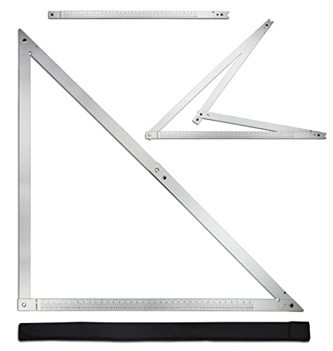 Triangle Ruler 48 Inches Folding Aluminium Framing Square Construction Tools Combination Carpentry Squares in Framing Roofing Stair Work Woodworking Movable Right Angle 90°45 Degree Angle Ruler