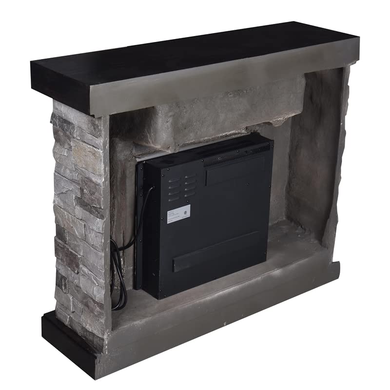 LIVILAND 39" Farmhouse Ceramic Magnesium Oxide Freestanding Electric Fireplace with 4 Flickering Flame Effect Settings, Remote and Touch Control, LED-Lit Open Shelf, in Gray Finish