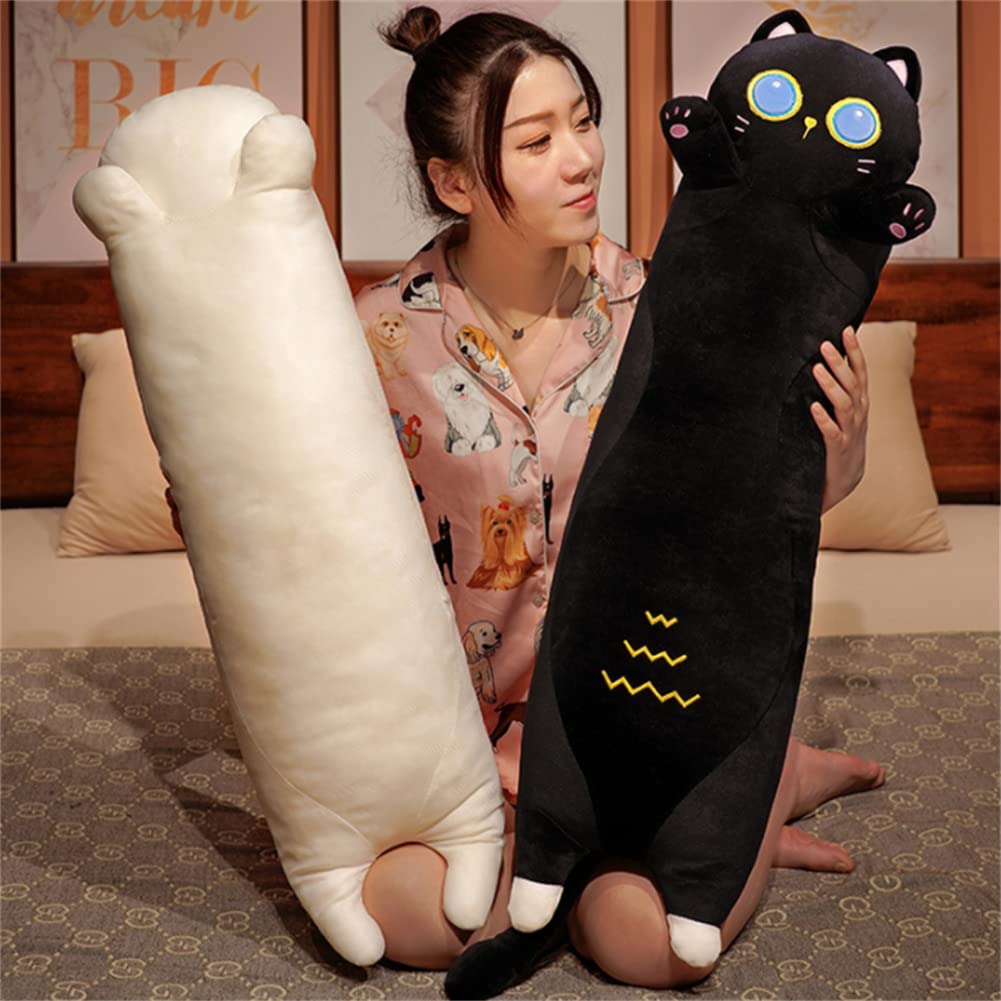 SEAHOME Cute Long Cat Plush Pillow Black Stuffed Animal Soft Long Throw Pillow for Sleeping Long Pillow for Bed, Home Decor, Soft Doll Toy Gift (43.3in/110cm)