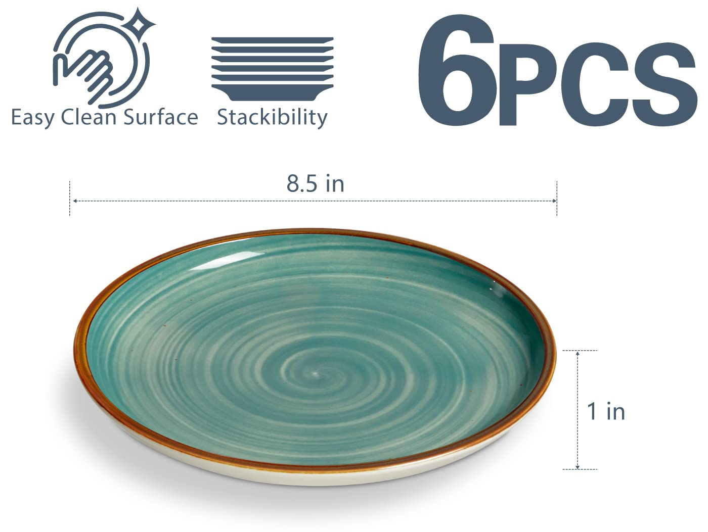ONEMORE 30 oz Pasta Bowls and 8.5 inch Salad Plates Bundle - Microwave, Oven and Dishwasher Safe - Teal