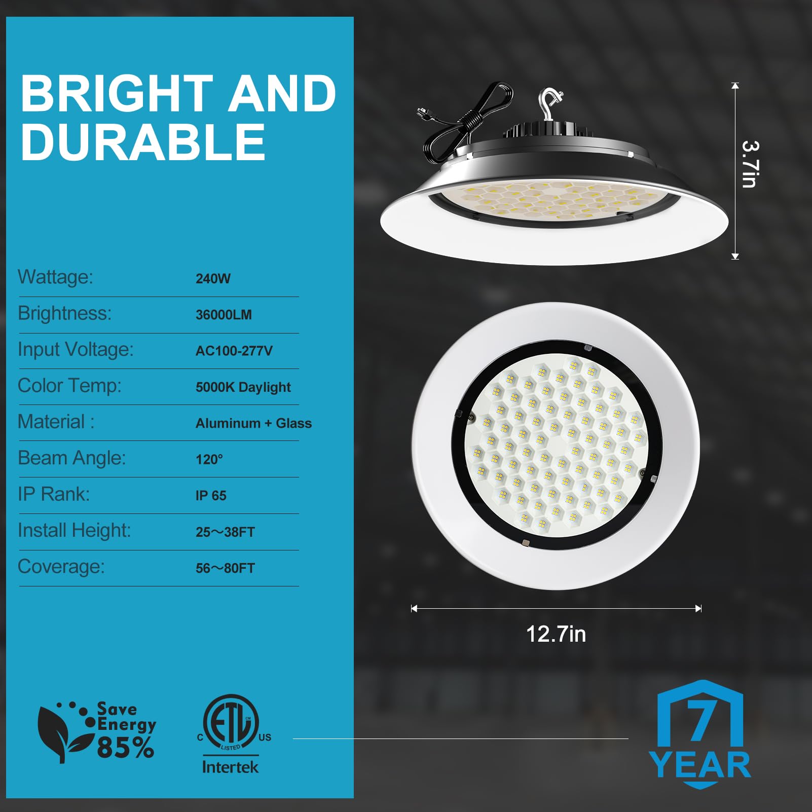 Upgrade 150W UFO LED High Bay Lights 5000K High Bay LED Lights 22500LM Super Bright High Bay Lighting AC100-277V UFO Lights with Plug for 20-40Ft-8Pack