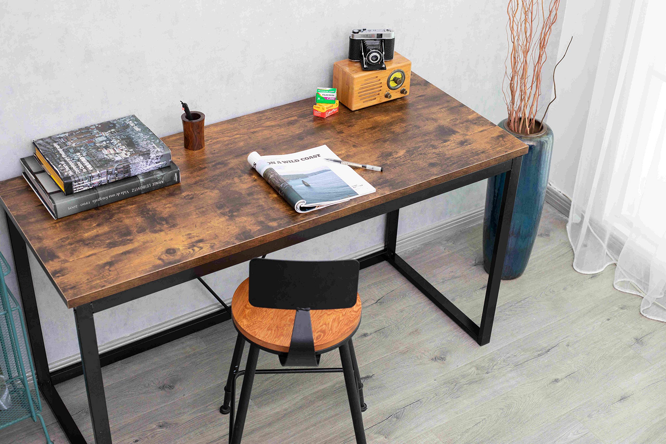 Lazyin Computer Desk Writing Desk 55 inch Industrial Wooden Style Vintage PC Laptop Table with 0.98" Thicker Board Sturdy Home Office Desk, Retro Brown
