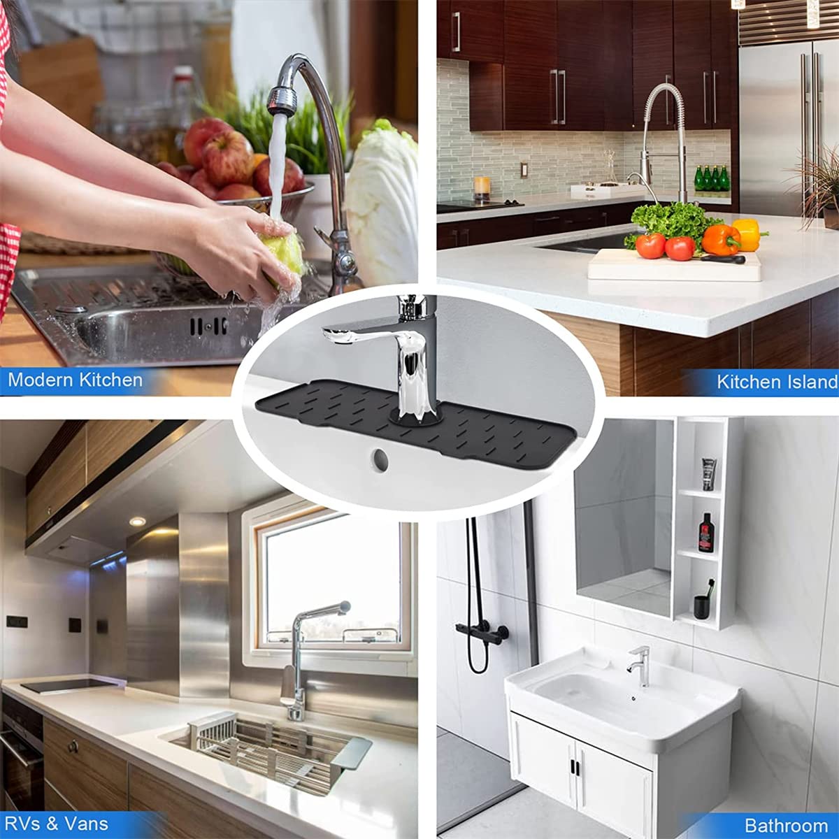 Kitchen Faucet Sink Splash Guard, Silicone Faucet Water Catcher Mat β Sink Draining Pad Behind Faucet, Rubber Drying Mat for Kitchen & Bathroom Countertop Protect(Black)