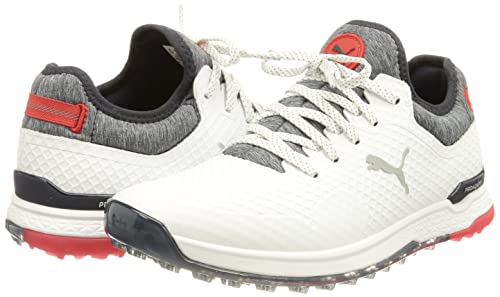 Puma Golf Men's Proadapt Alphacat Golf Shoe, Puma White/Navy Blazer/High Risk Red, 10