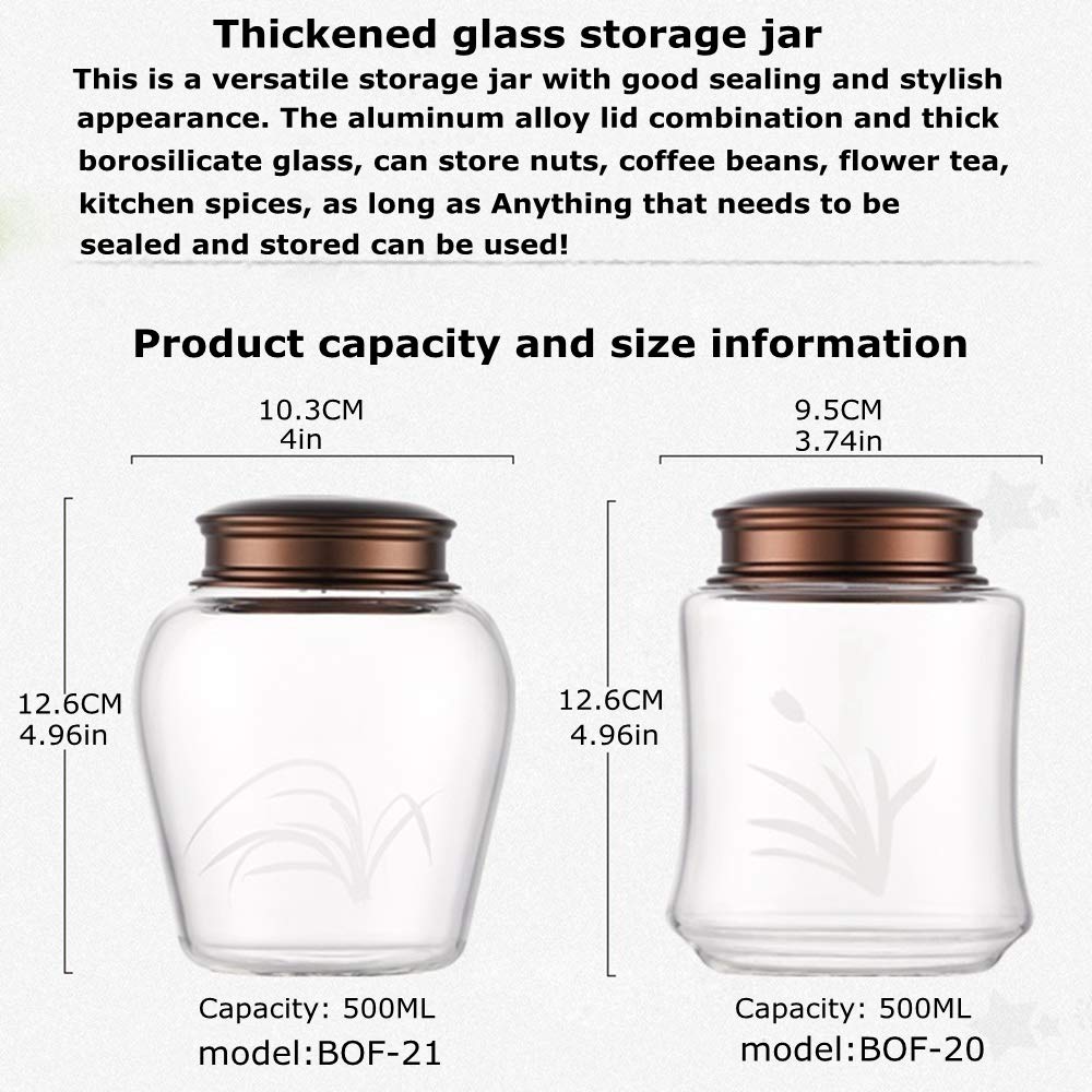 Kitchen Food storage jar Double-sealed aluminum alloy lid glass jar 500ml,16.9oz Storage cans for nuts, coffee beans and scented tea