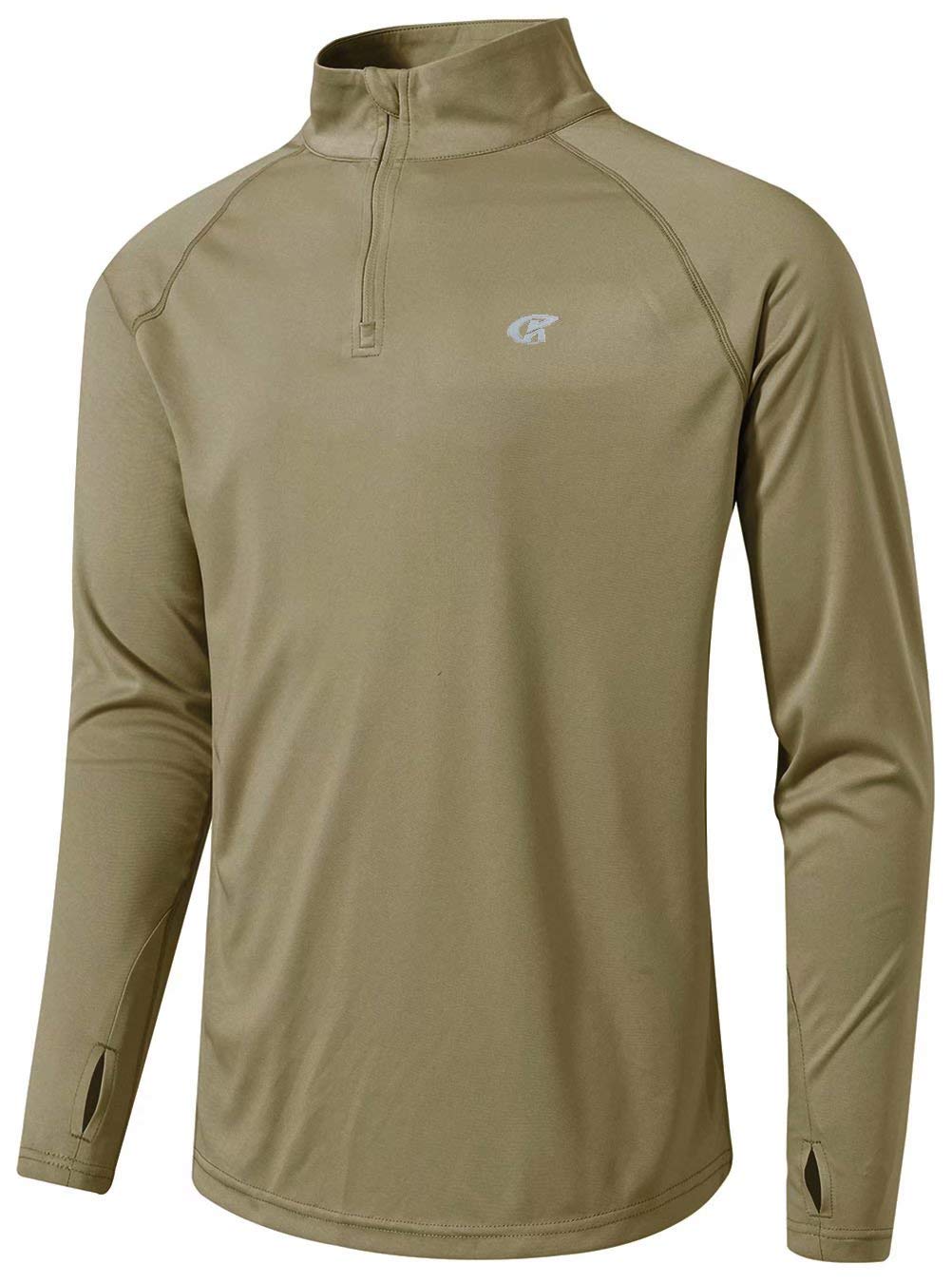 Mens Outdoor Athletic Shirts UPF 50+ UV Sun Protection Long Sleeve T-Shirt Khaki Large