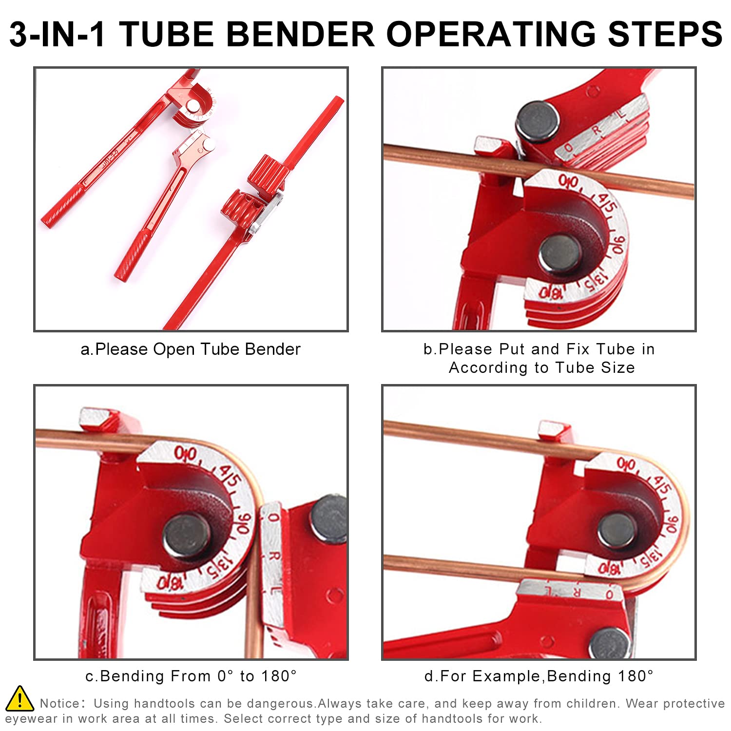 Sufford 180 Degree Tubing Bender 3-in-1 Heavy Duty Tube Bender Brake Line Bending Tool For 6,8,10mm Tubes Stainless Steel Red