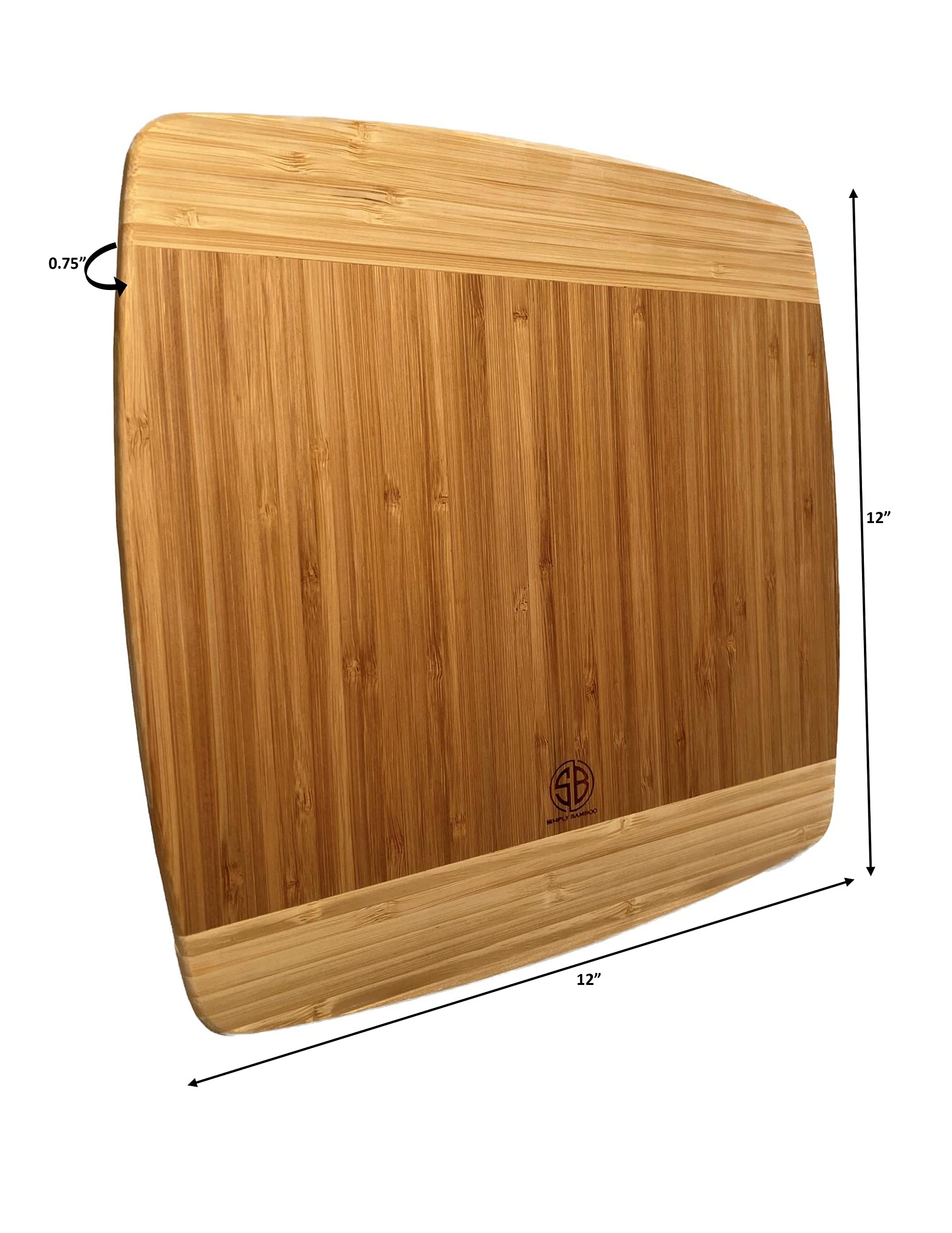 Simply Bamboo CBN112 Napa Bamboo Wood Cutting Board for Kitchen | Chopping Board | Carving Vegetables, Fruits, Meat - 12'' x 12" x 0.75"